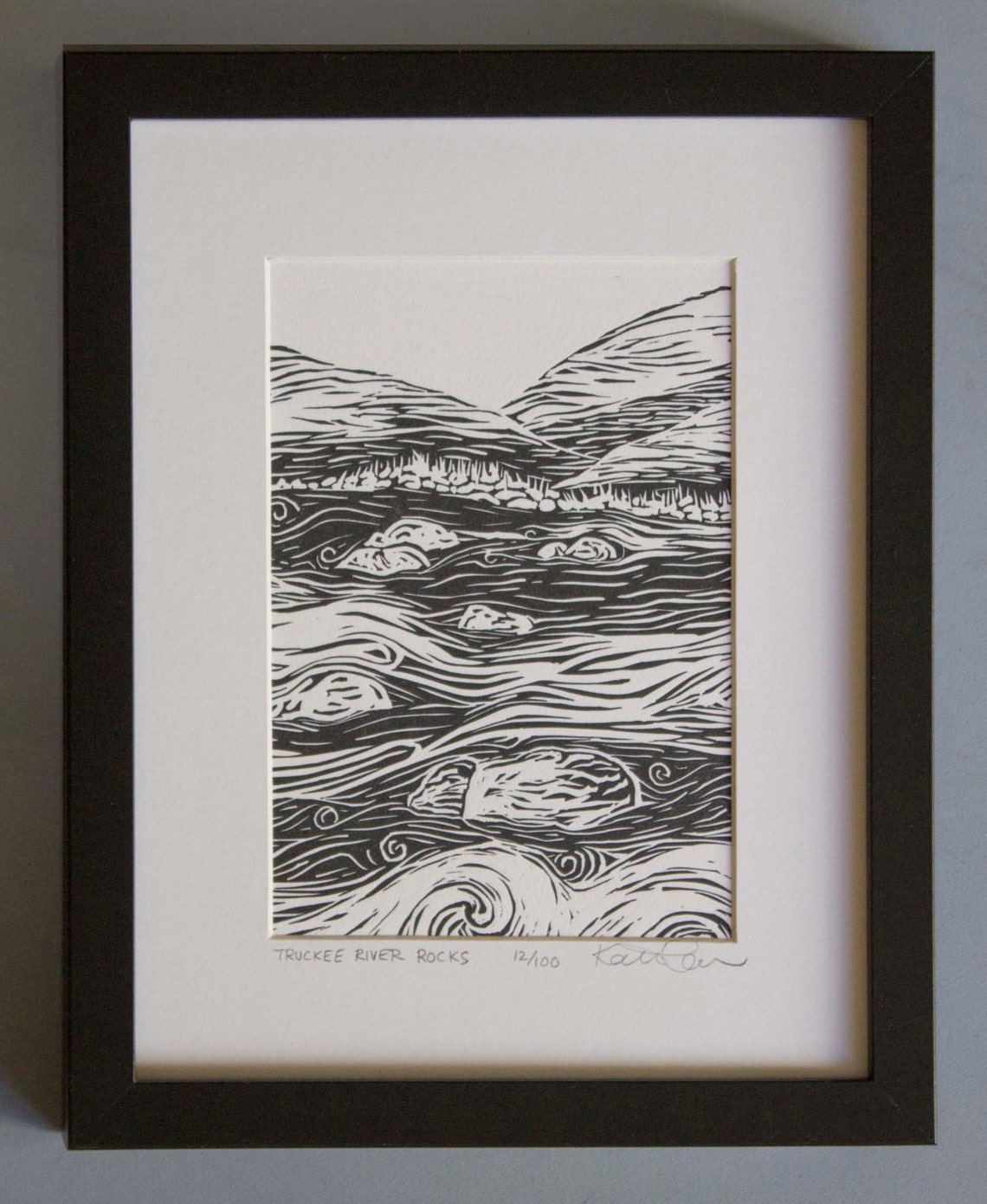 Truckee River Rocks Linocut Print - Etsy