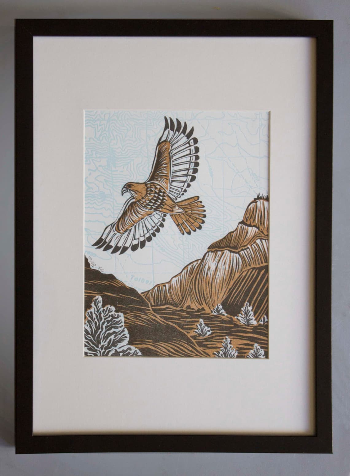 Red-tail Hawk Multi-color Linocut Print - Etsy