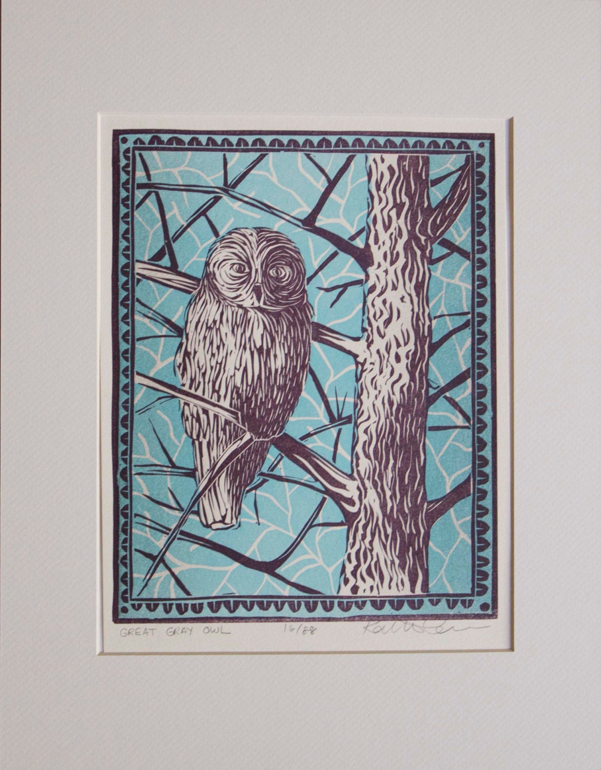 Great Gray Owl Multi-color Linocut Print - Etsy