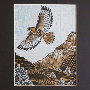 Red-tail Hawk Multi-color Linocut Print - Etsy
