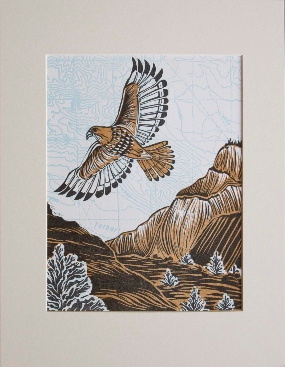 Red-tail Hawk Multi-color Linocut Print - Etsy