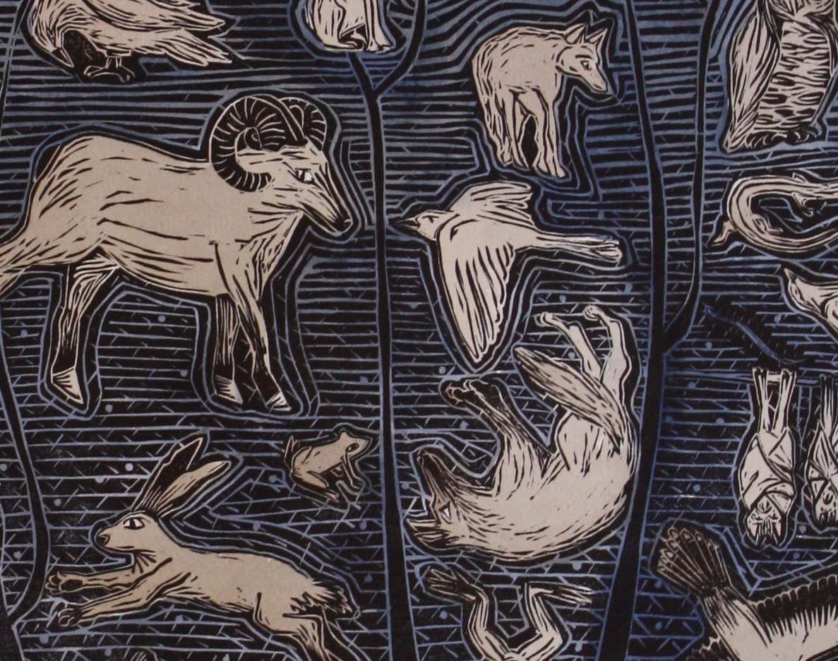 Cross Section of the Sierra Nevada Hand-painted Linocut Print - Etsy