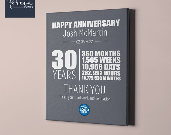 30 Year Work Anniversary - Custom Employee Recognition Gift Idea - 30th ...
