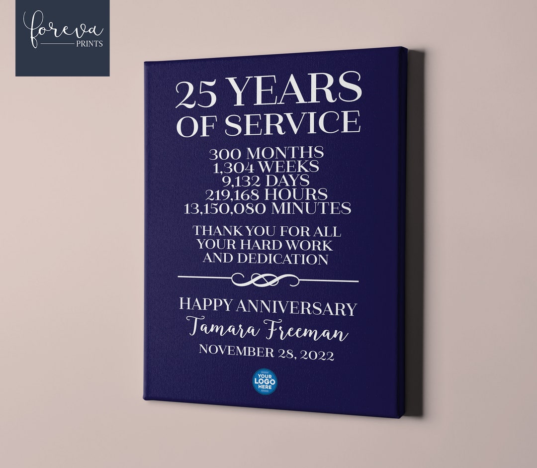 25 Year Work Anniversary Print, Gift Idea, Customizable, Thank You Gift ...