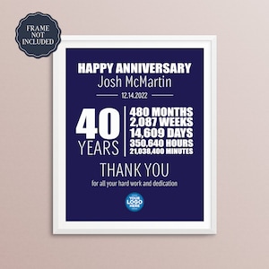40 Year Work Anniversary - Custom Employee Recognition Gift Idea - 40th ...