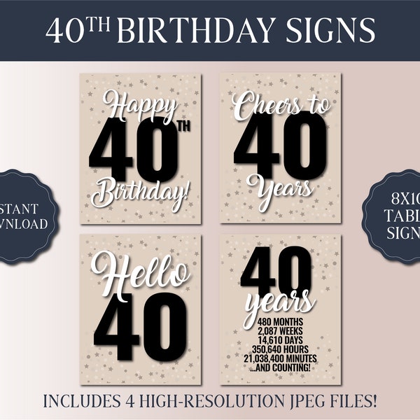 40th Birthday Table Signs - Etsy