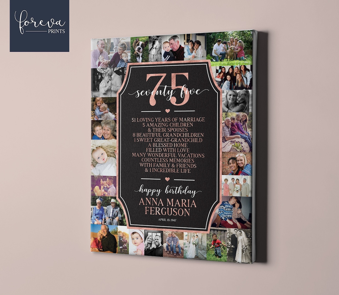 75th Birthday Custom Canvas - Photo Collage Poster for Men and Women ...