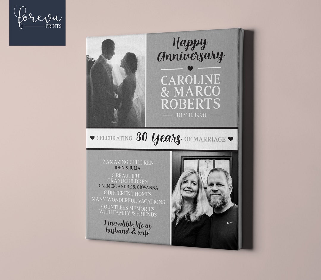 30th Wedding Anniversary Then and Now Photo Canvas - 30th Anniversary ...