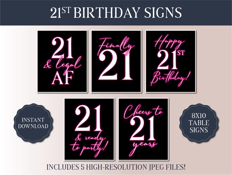 21st Birthday Sign Bundle - Neon Party 2025 - Instant Download ...