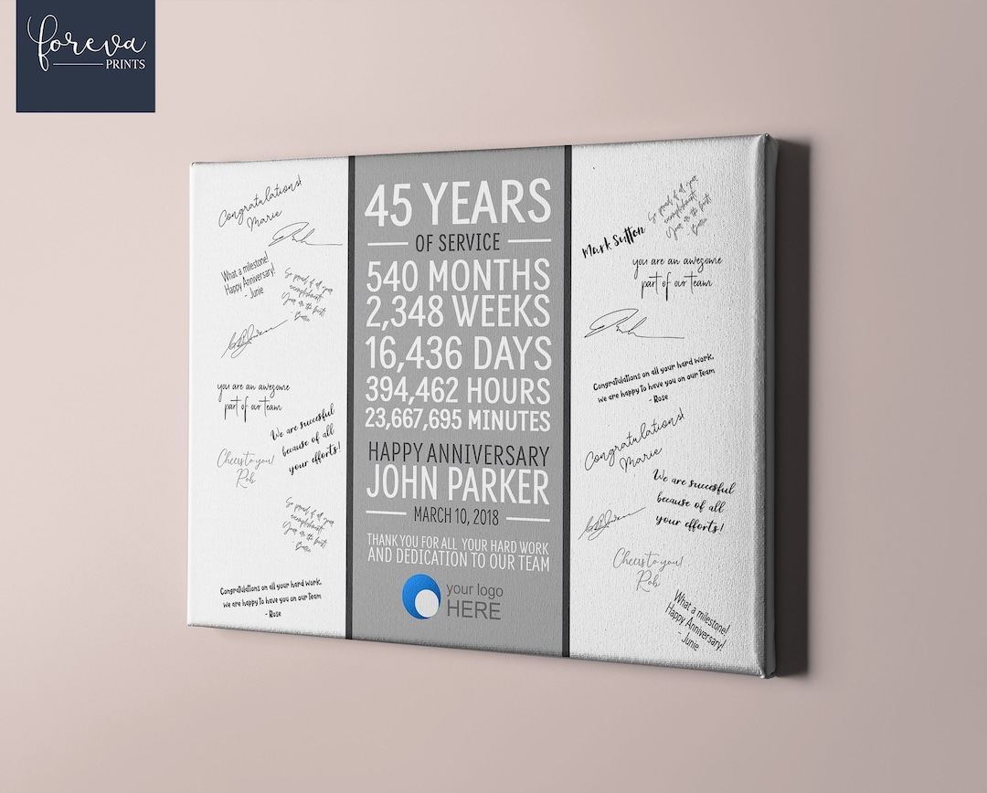 45th Work Anniversary Signatures, Guest Book, 45 Year Employee ...