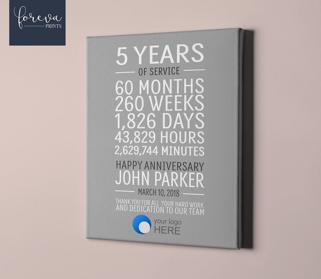 5 Year Work Anniversary Print Employee Gift 5 Years of - Etsy
