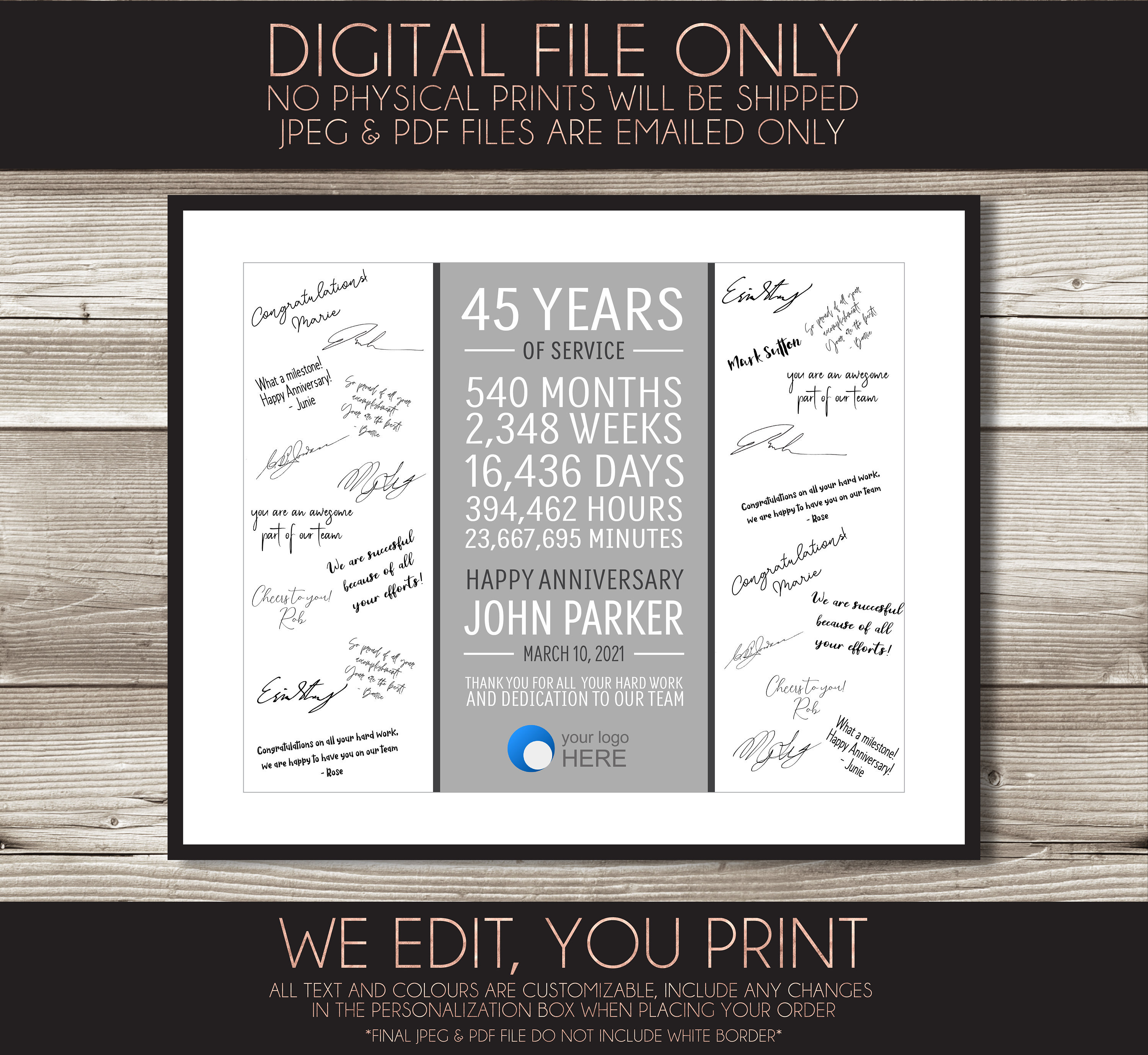 45th Work Anniversary Signatures Guest Book Customizable - Etsy Canada