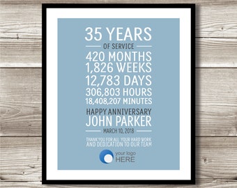 35 Year Work Anniversary Print Gift Idea Customizable Thank - Etsy India