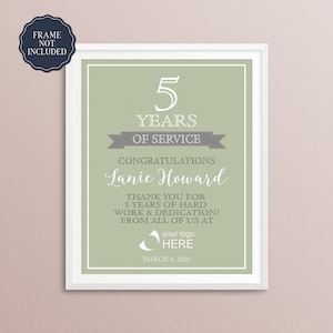 5 Year Work Anniversary Print, Gift Idea, Customizable, Thank You Gift ...