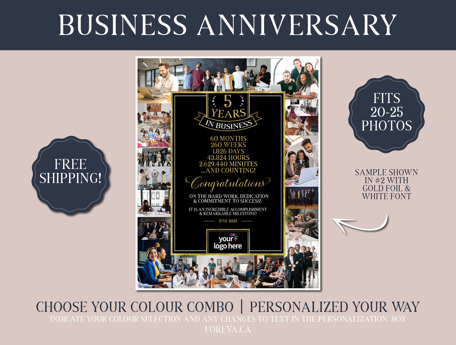 5th Business Anniversary Photo Collage Canvas, 5 Years in Business Sign ...