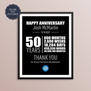 50 Year Work Anniversary - Custom Employee Recognition Gift Idea - 50th ...
