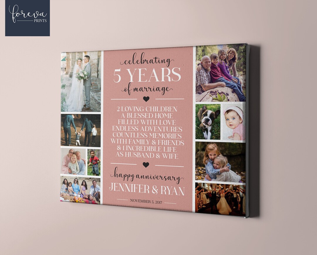 5th Wedding Anniversary Custom Photo Collage Canvas - 5th Anniversary ...