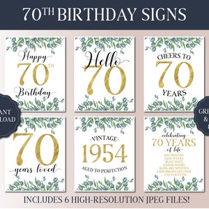 70th Birthday Signs Bundle - Greenery Garden Party 2024 - Instant ...