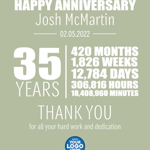 35 Year Work Anniversary - Custom Employee Recognition Gift Idea - 35th ...