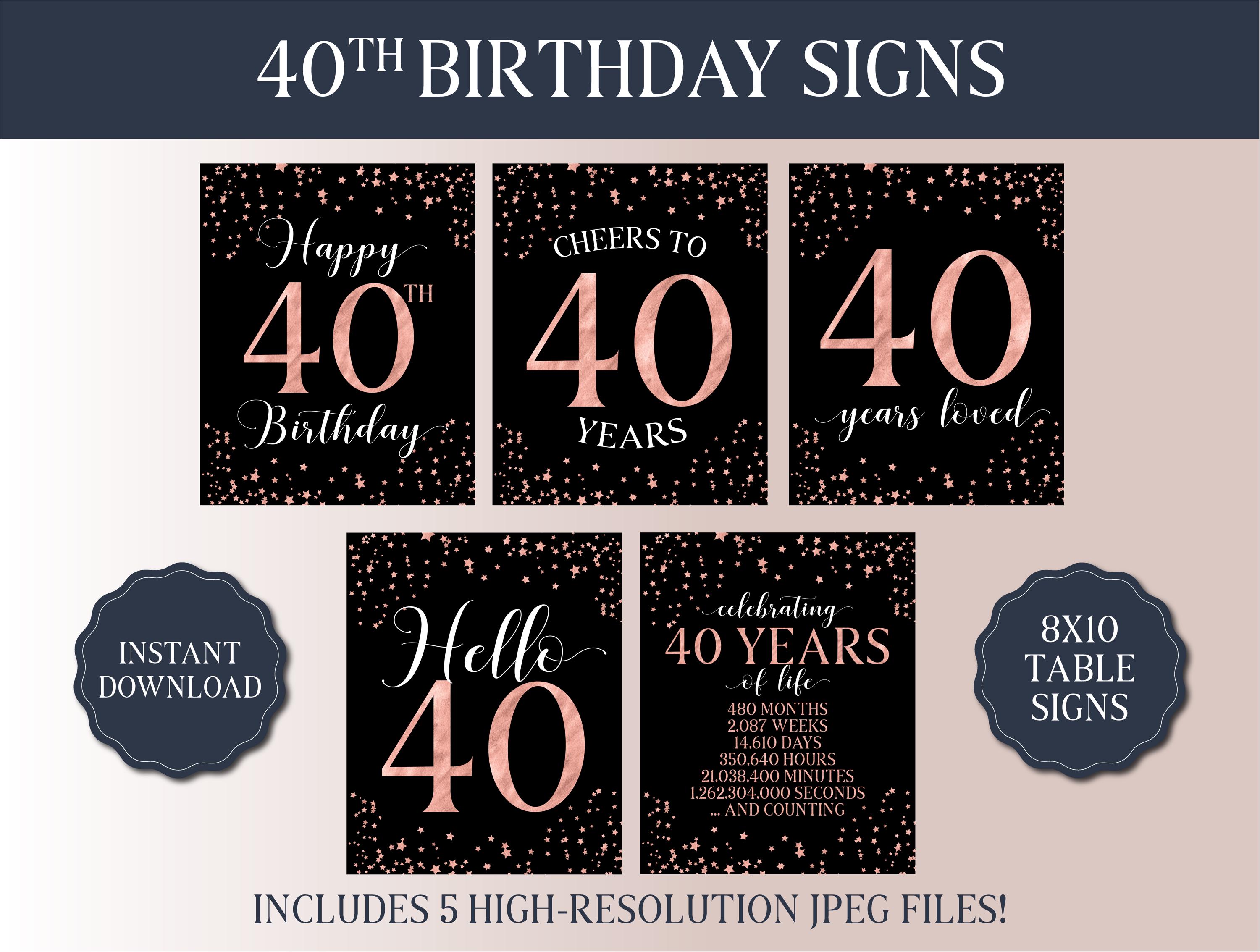40th Birthday Signs Bundle - Black and Rose Gold Party 2025 - Instant ...
