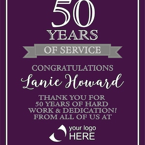 50 Year Work Anniversary - Custom Employee Recognition Gift Idea - 50th ...