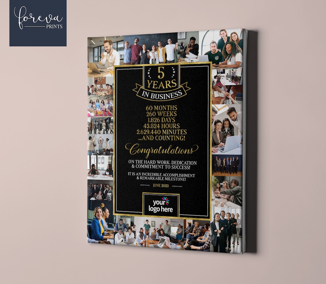 5th Business Anniversary Photo Collage Canvas, 5 Years in Business Sign ...