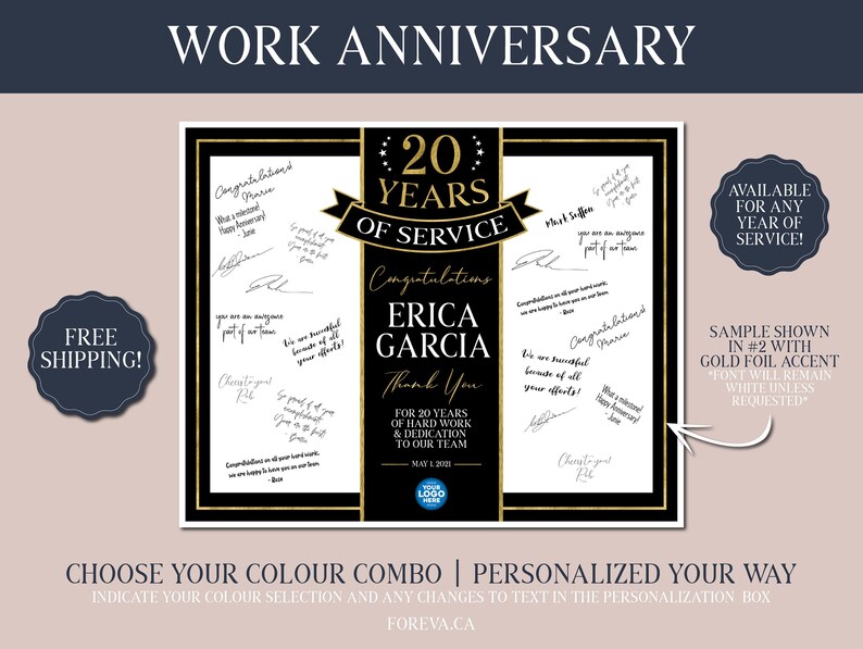 Work Anniversary Gift Signatures Employee Present Years of - Etsy