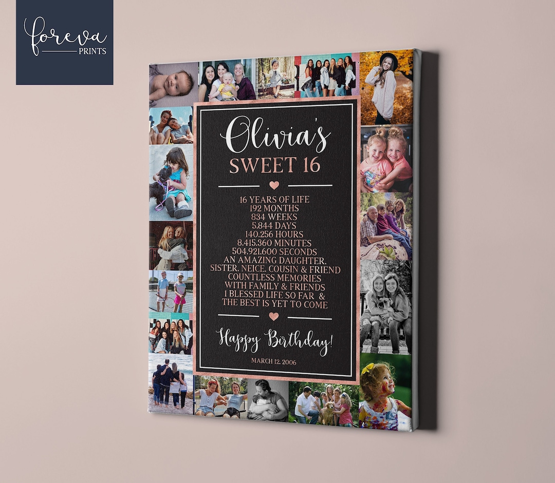 Sweet 16 Birthday Photo Collage, 16th Birthday Gift Idea, Keepsake Gift ...