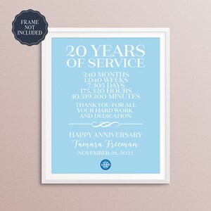 20 Year Work Anniversary Print, Gift Idea, Customizable, Thank You Gift ...