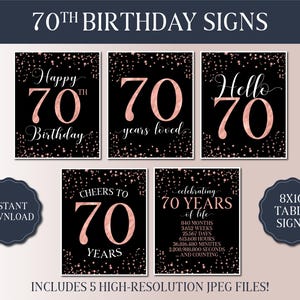 70th Birthday Signs Bundle - Black and Rose Gold Party 2025 - Instant ...