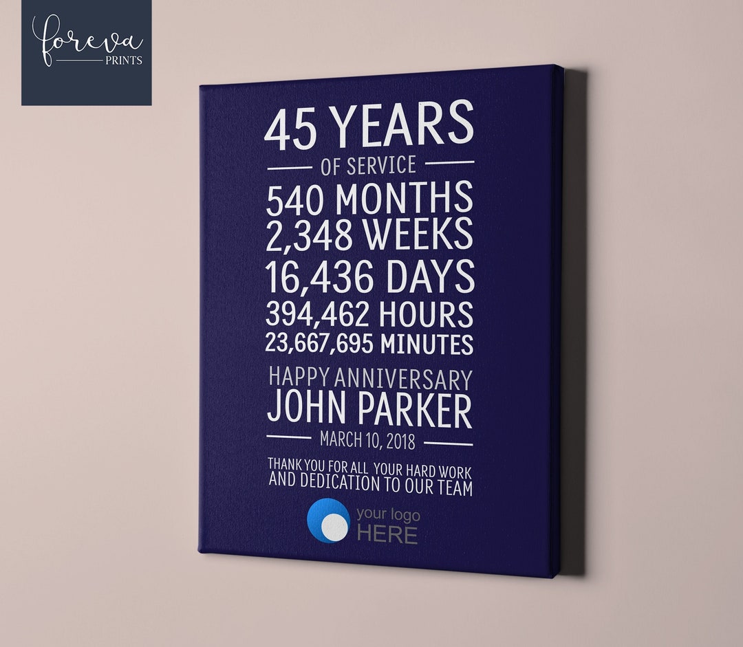 45 Year Work Anniversary - Custom Employee Recognition Gift Idea - 45th ...