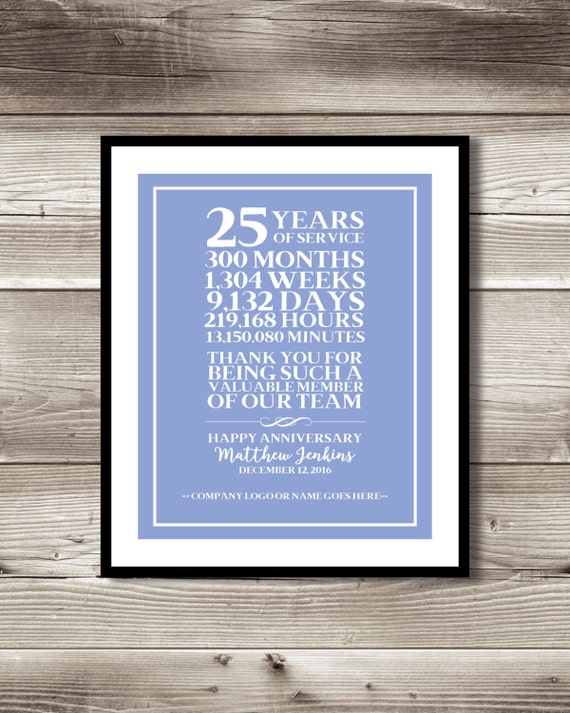 25 Year Work Anniversary Print Gift Idea Customizable Thank Etsy