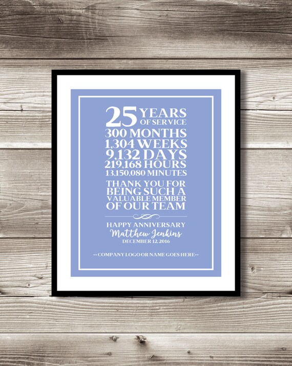 25 Year Work Anniversary Print Gift Idea Customizable Thank Etsy