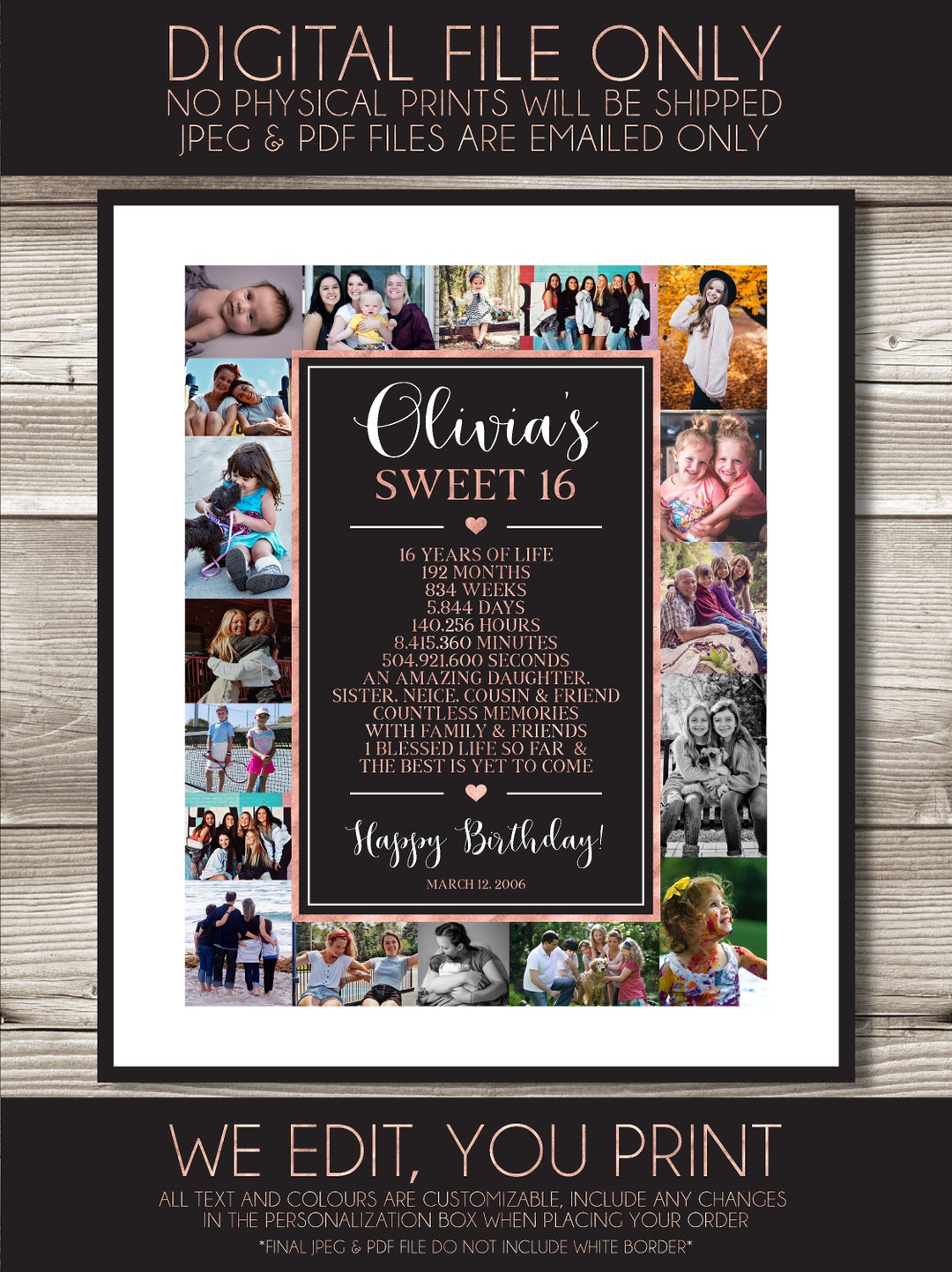 Sweet 16 Birthday Photo Collage 16th Birthday Gift Idea - Etsy
