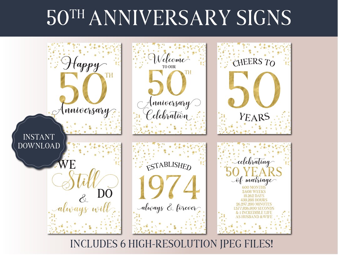 50th Wedding Anniversary Signs Bundle Married in 1974 Golden ...