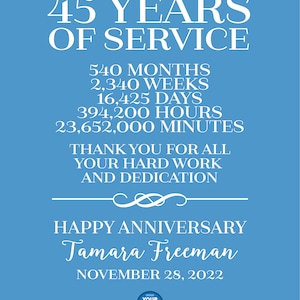 45 Year Work Anniversary - Custom Employee Recognition Gift Idea - 45th ...