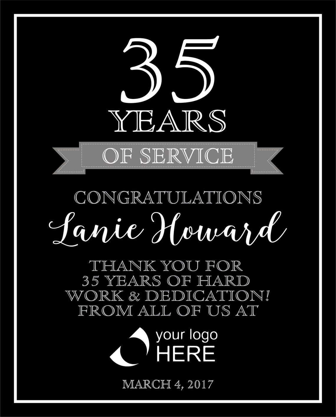 35 Year Work Anniversary Print, 35th Work Anniversary, Personalized ...