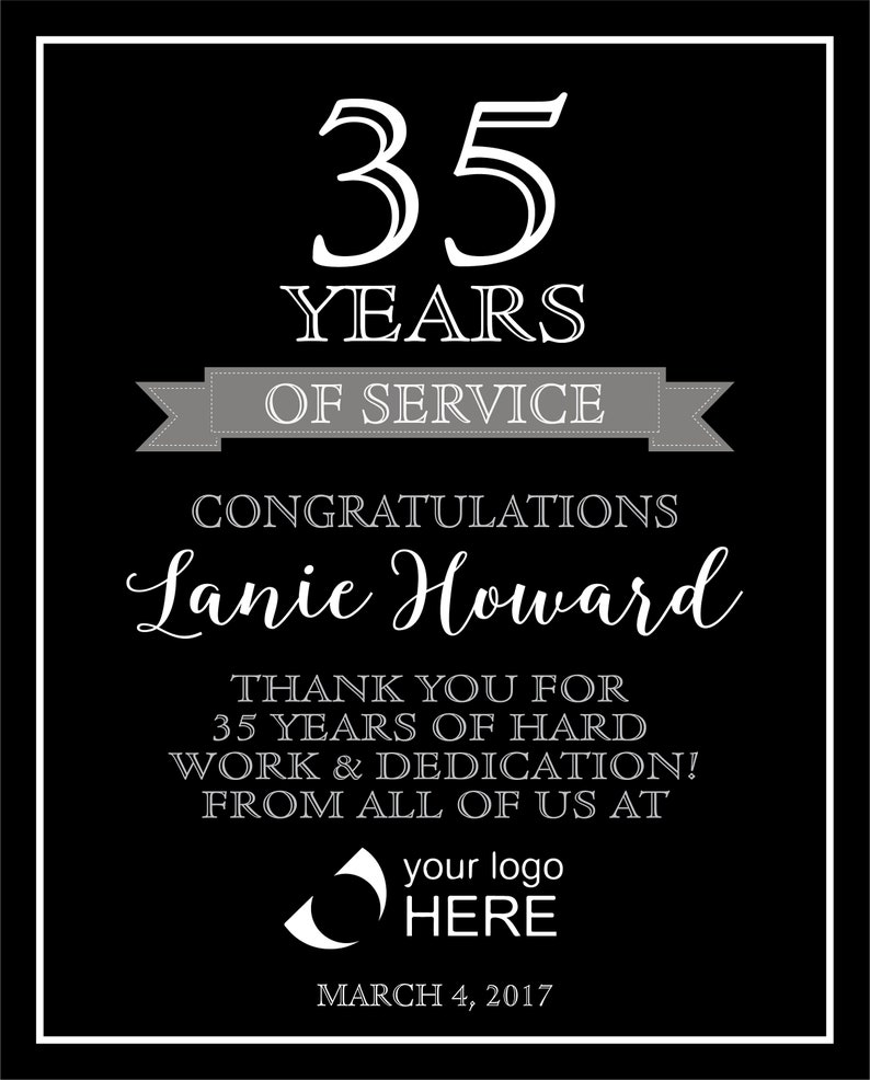 35 Year Work Anniversary Print, 35th Work Anniversary, Personalized ...