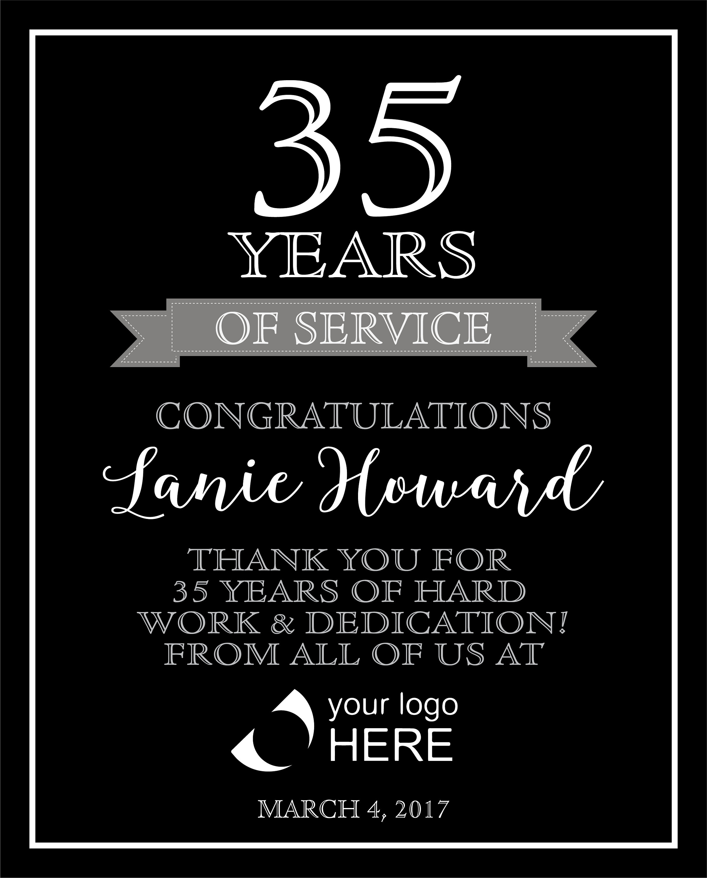 35 Year Work Anniversary Print, 35th Work Anniversary, Personalized ...