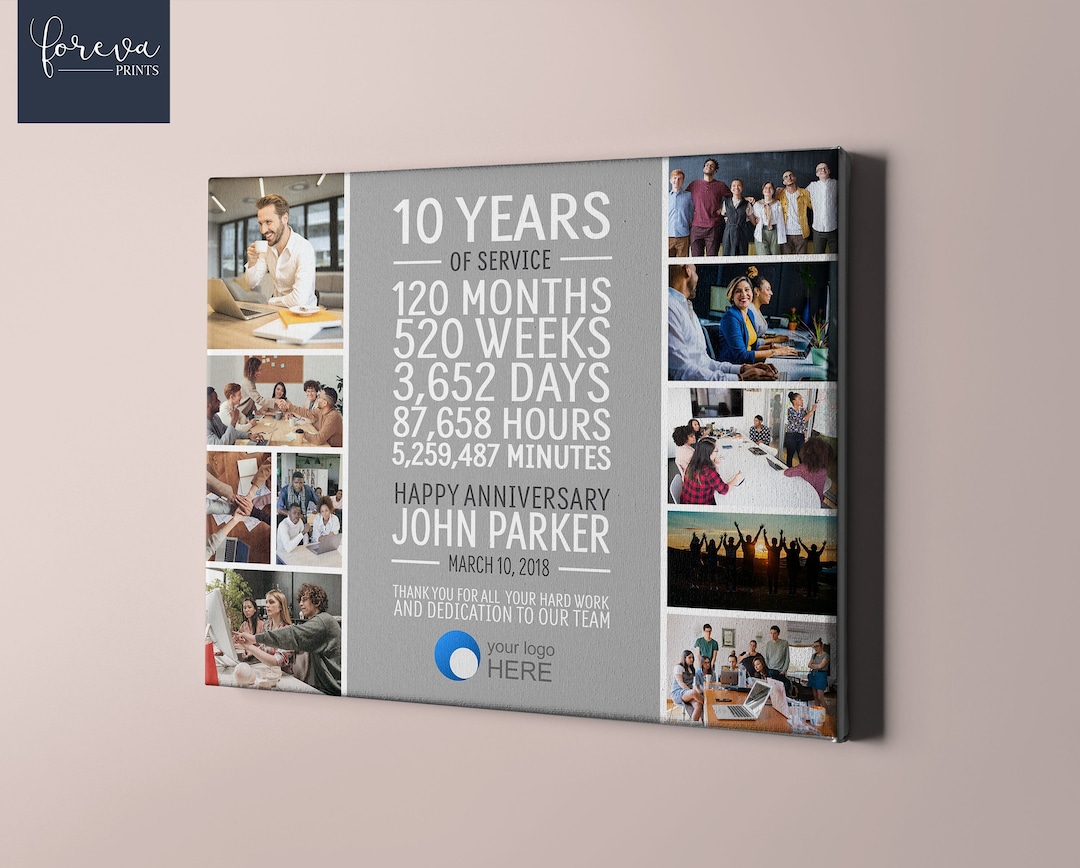 10 Year Work Anniversary Gift Photo Collage, Employee Anniversary, 10th ...