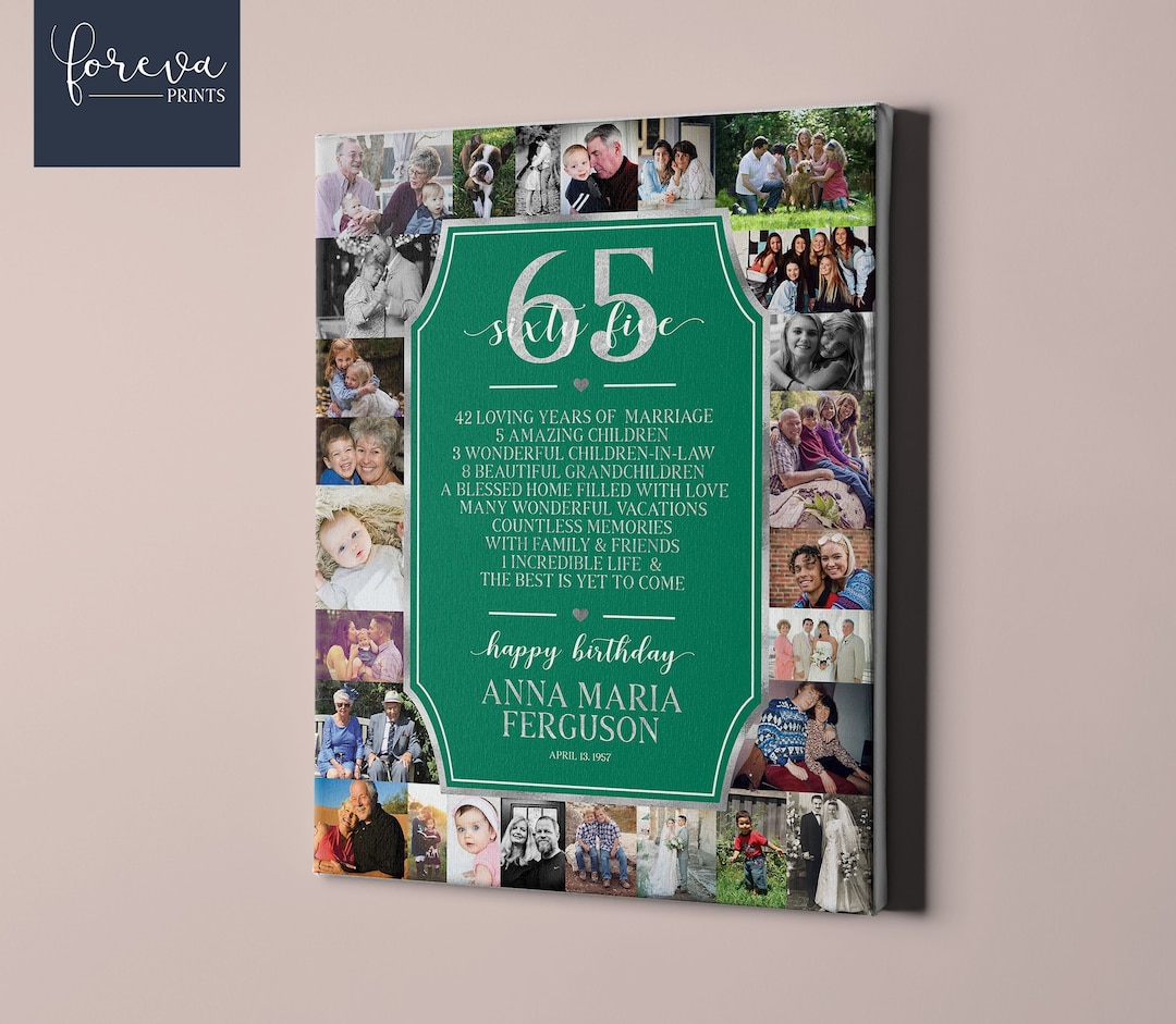 65th Birthday Custom Canvas - Photo Collage Poster for Men and Women ...