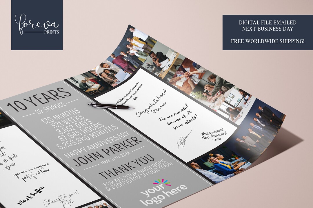 10 Year Work Anniversary Signature Photo Collage - 10 Year Employee ...