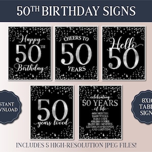 50th Birthday Signs Bundle - Black and Silver Party 2025 - Instant ...