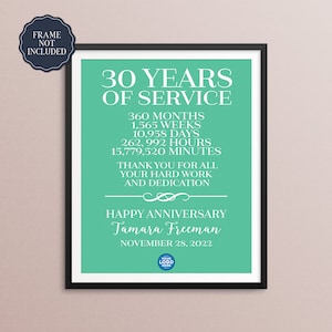 30 Year Work Anniversary - Custom Employee Recognition Gift Idea - 30th ...