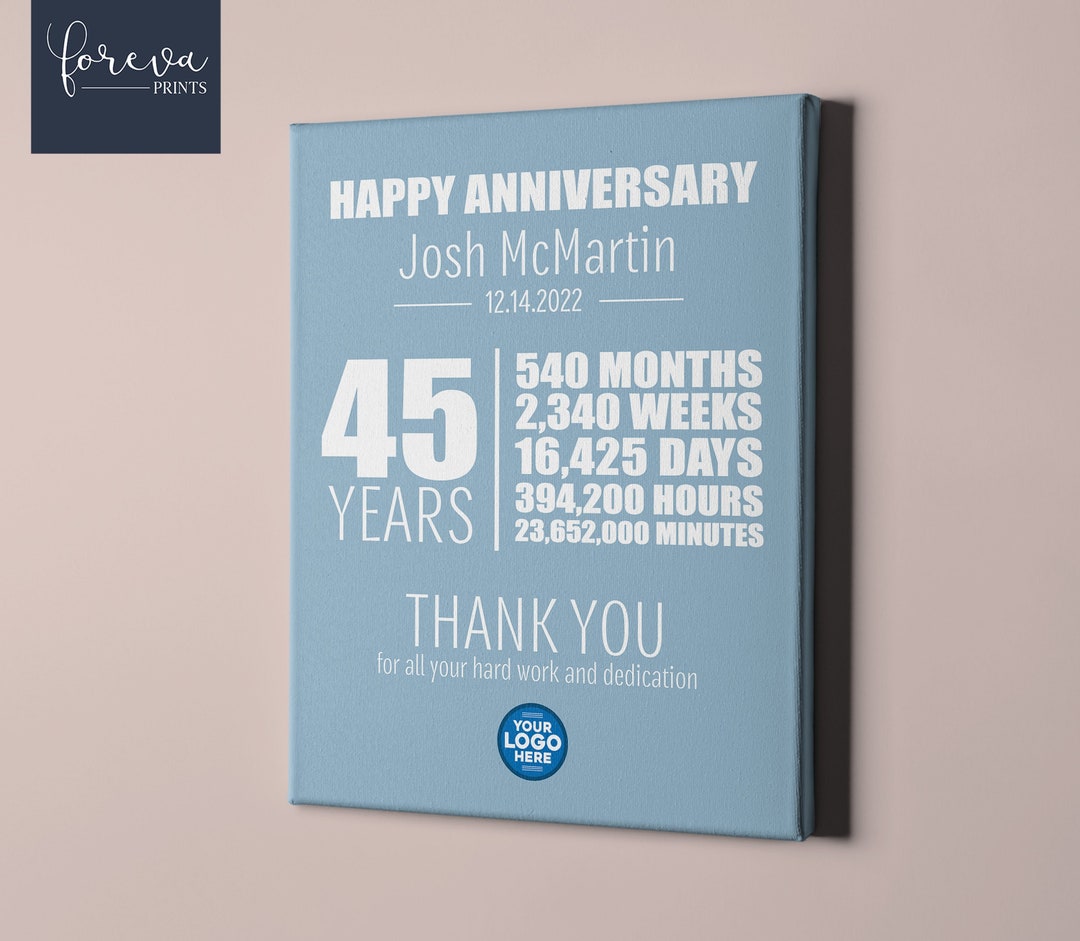 45 Year Work Anniversary Print 45th Employee Anniversary Gift - Etsy