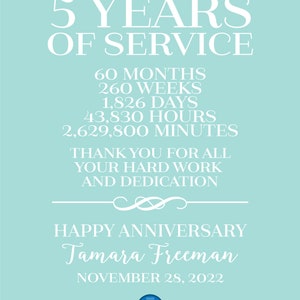 5 Year Work Anniversary - Custom Employee Recognition Gift Idea - 5th ...