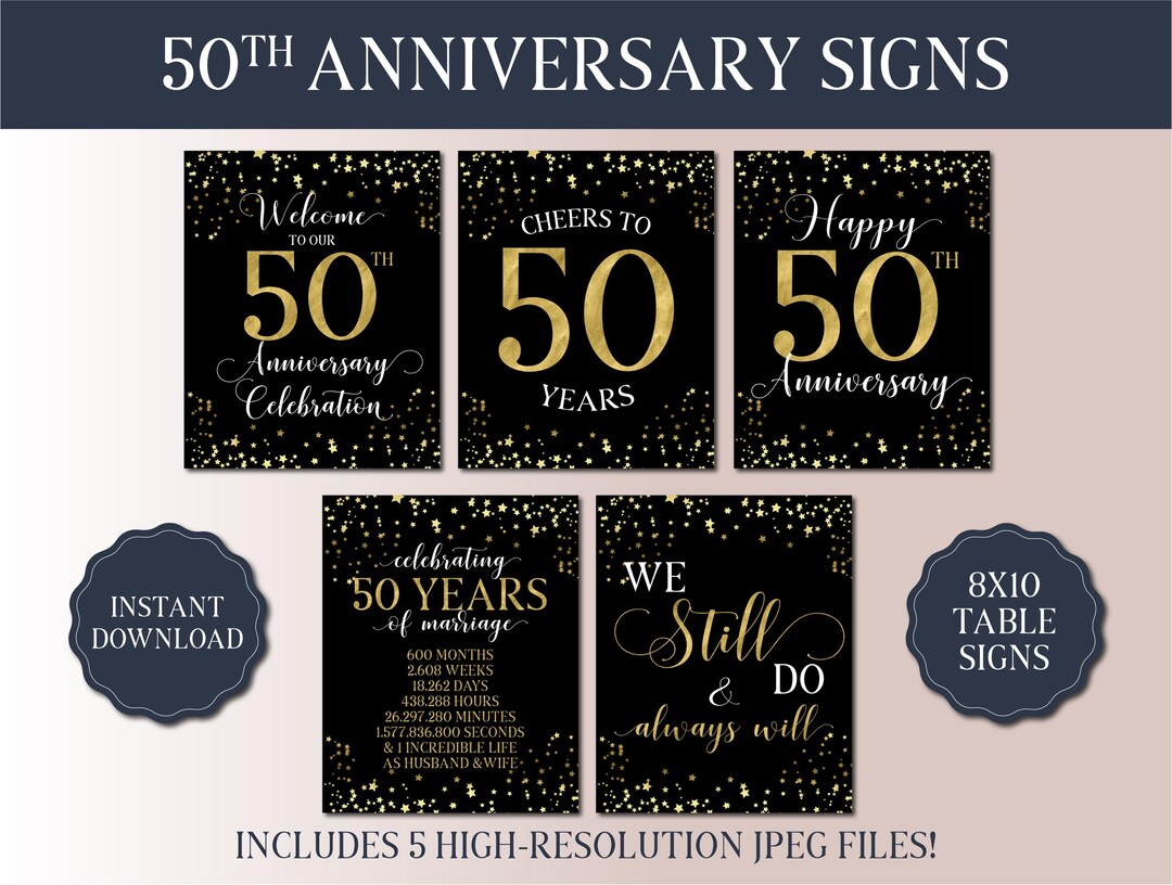 50th Wedding Anniversary Signs Bundle - Married in 1975 - Golden ...
