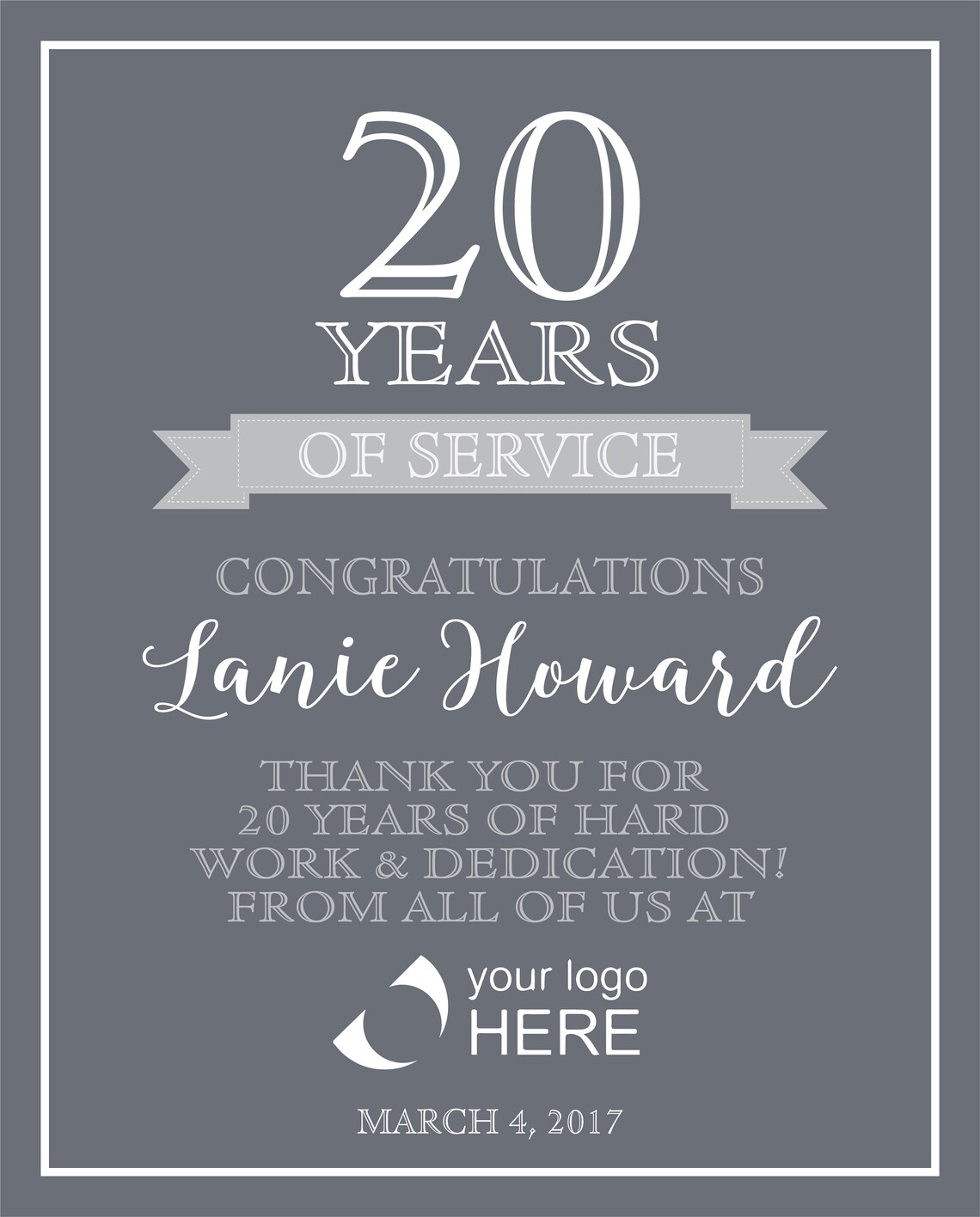 20 Year Work Anniversary Print, 20th Work Anniversary Digital Print ...