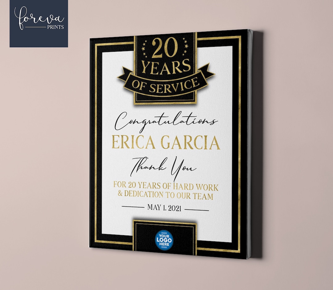 20th Work Anniversary Print, Work Gift Idea, Employee Anniversary Gift ...