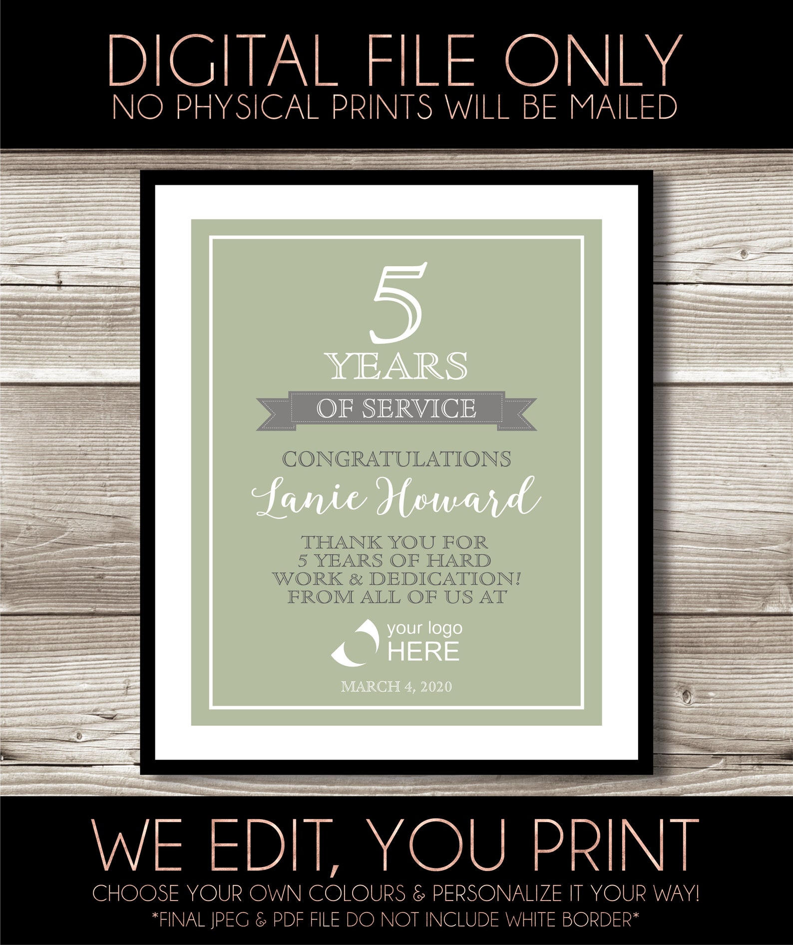 5 Year Work Anniversary Print gift idea customizable thank | Etsy